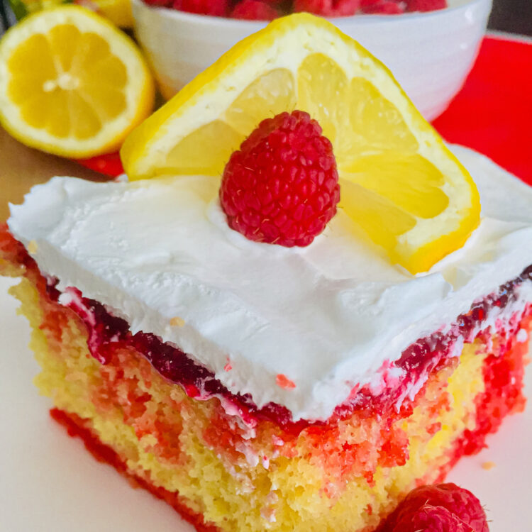 Lemon Raspberry Poke Cake | Modernmealmakeover.com