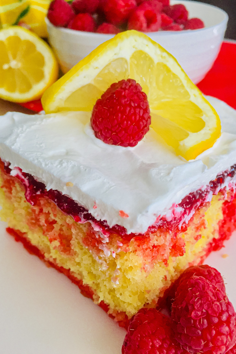 Lemon Raspberry Poke Cake | Modernmealmakeover.com