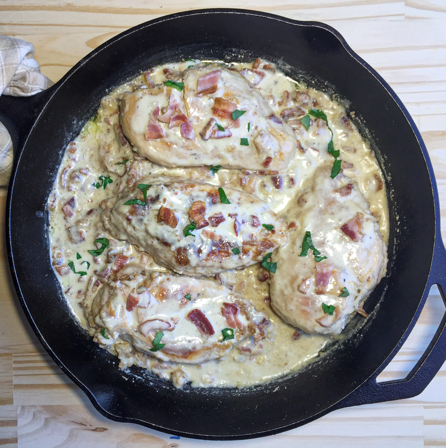 One Pan Creamy Chicken And Bacon | Modernmealmakeover.com