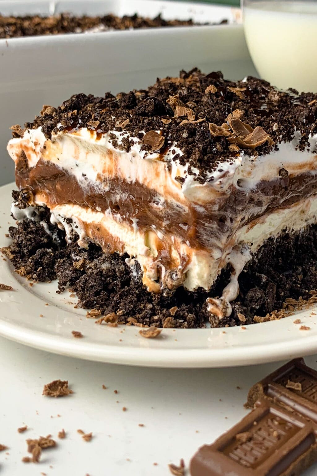 Chocolate Lasagna (No-Bake Dessert) Modernmealmakeover.com