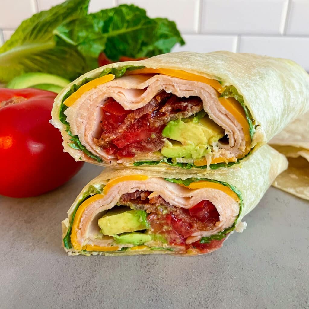 Easy Turkey Bacon Club Wrap (With Avocado) | Modernmealmakeover.com